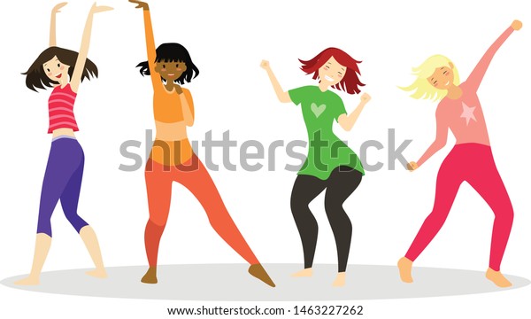 Group Girls Dancing Together Stock Vector (Royalty Free) 1463227262 ...