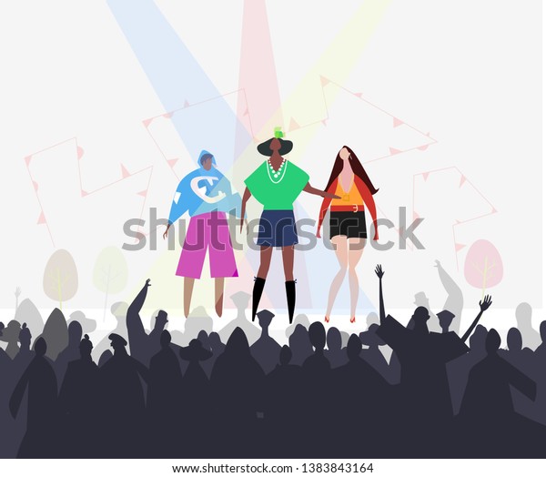 Group Girls Performing On Stage Flat Stock Vector (Royalty Free ...