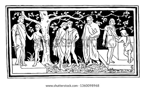 Group Greeks Under Tree Vintage Line Stock Vector (Royalty Free ...