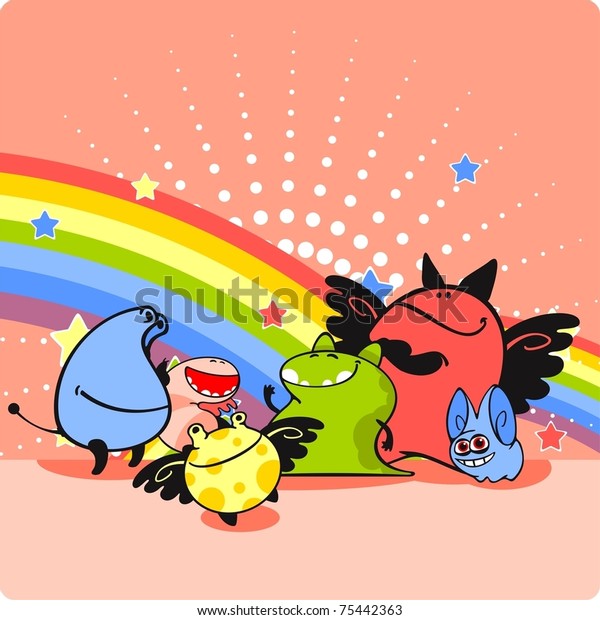 Group Happy Monsters Stock Vector (Royalty Free) 75442363 | Shutterstock