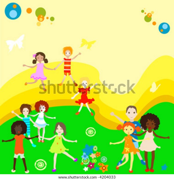 Group Kids Playing Abstract Background Creative Stock Vector (Royalty ...