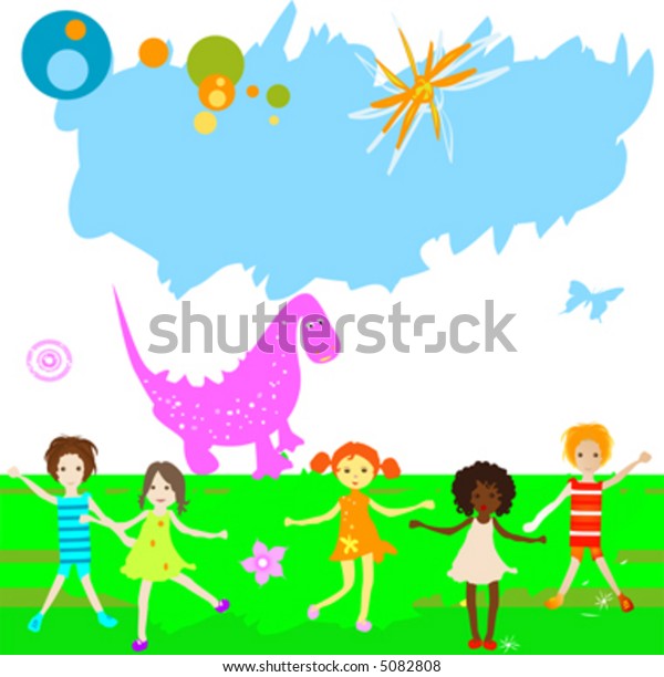 Group Kids Playing Creative Design Children: เวกเตอร์สต็อก (ปลอดค่า ...