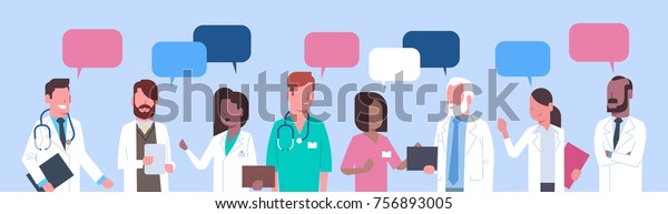 Group Medical Doctors Standing Chat Bubble Stock Vector (Royalty Free ...