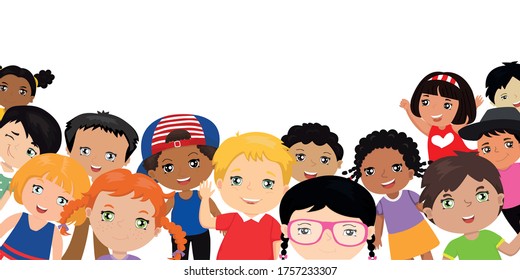 Group Multicultural Happy Children Waving Camera Stock Vector (Royalty ...