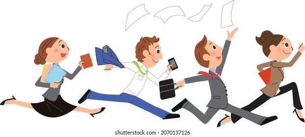 Group Office Workers Running Flying Female 库存矢量图（免版税）2070137126 ...