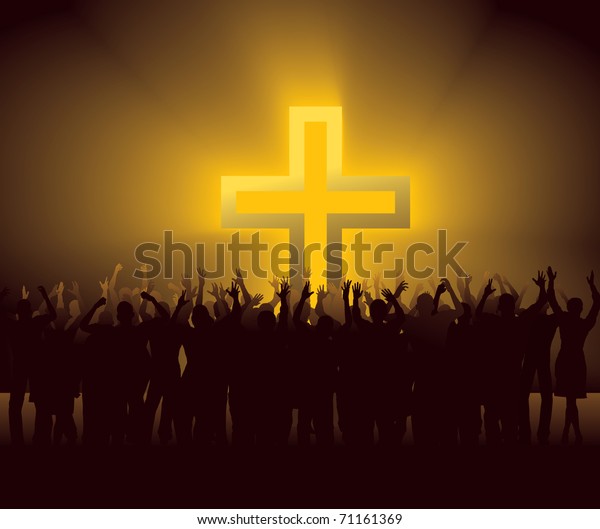 Group People Around Glowing Cross Stock Vector (Royalty Free) 71161369 ...