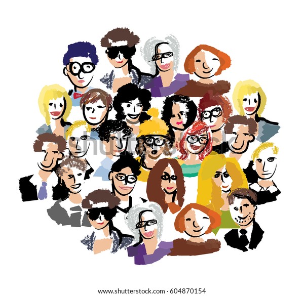 Group People Art Faces Crowd Isolate Stock Vector (Royalty Free) 604870154