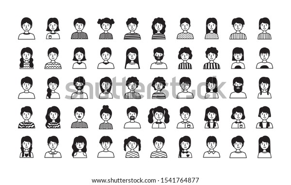 Group People Avatars Characters Line Style Stock Vector (Royalty Free ...
