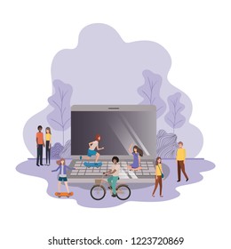 Group People Laptop Computer Avatar Character Stock Vector (Royalty ...