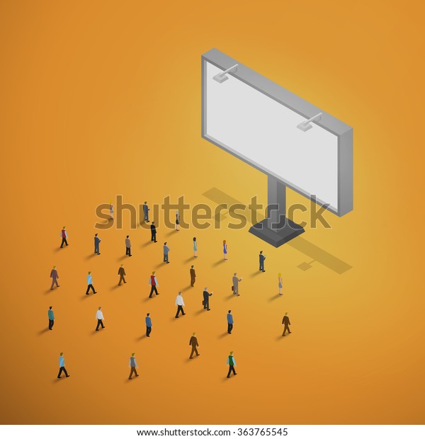 Group People Looking Billboard Isometric Illustration Stock Vector ...