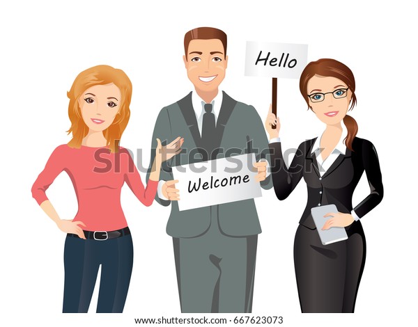Group People Meet Someone Two Women Stock Vector (Royalty Free ...