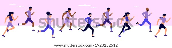 Group People Running Marathon Marathon Runners Stock Vector (Royalty ...