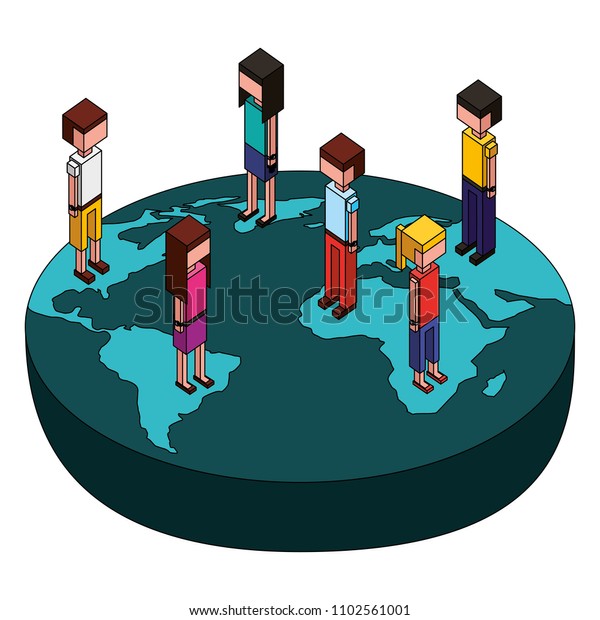 Group People Standing On World Map Stock Vector (Royalty Free ...
