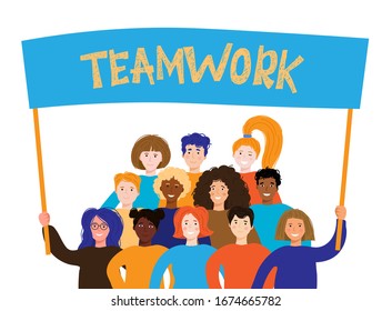 Group People Teamwork Poster Working Together Stock Vector (Royalty ...
