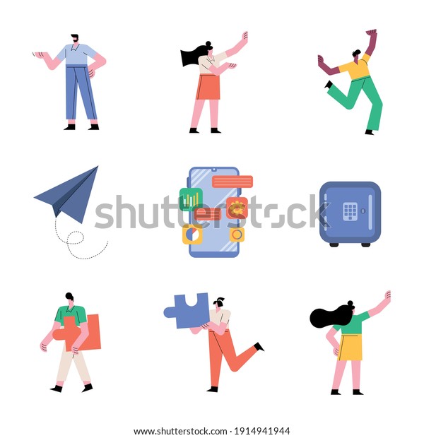 Group People Teamwork Six Workers Characters Stock Vector (Royalty Free ...