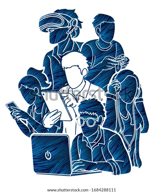Group People Using Digital Devices Cartoon Stock Vector (Royalty Free ...