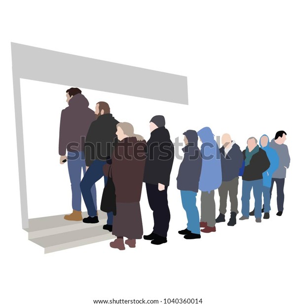 Group People Waiting Line Vector Silhouette: เวกเตอร์สต็อก (ปลอดค่า ...
