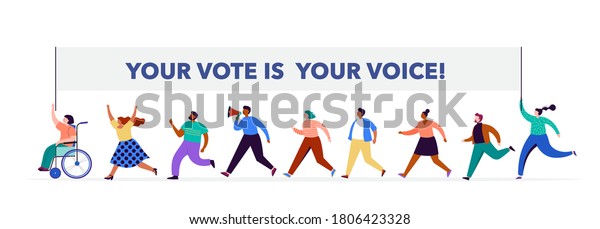 Group People Walking Flags Elections Crowd Stock Vector (Royalty Free ...