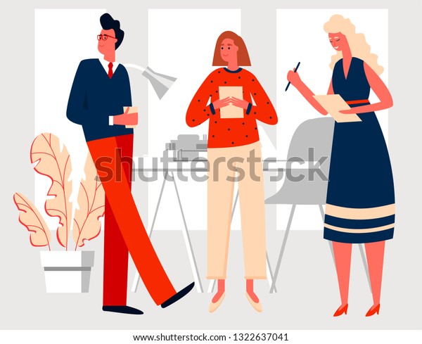 Group Portrait Funny Smiling Office Workers Stock Vector (Royalty Free ...