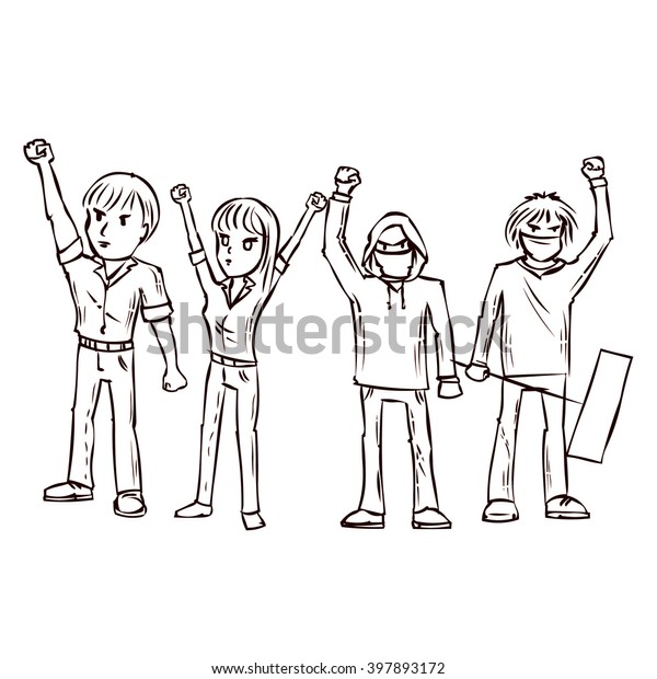Group Protesters Hand Drawn Cartoon Vector Stock Vector (Royalty Free ...