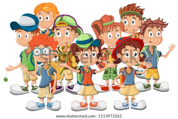 Group School Children Vector Illustration 스톡 벡터(로열티 프리) 1113973262 ...
