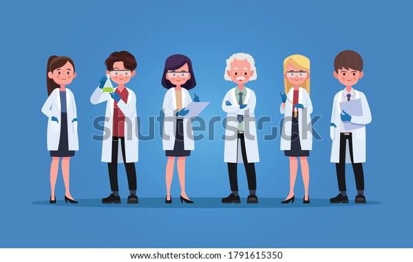 Group Scientists Gloves Gowns Vector Illustration Stock Vector (Royalty ...
