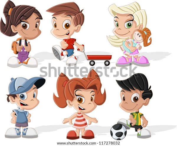 Group Six Cute Happy Cartoon Kids Stock Vector (Royalty Free) 117278032