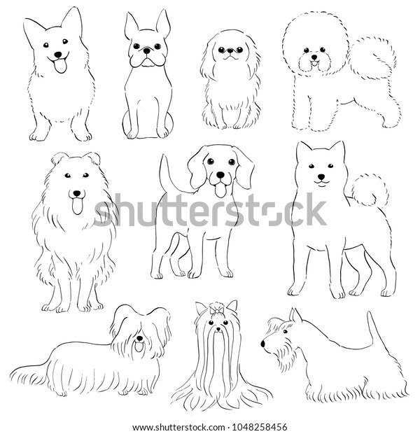 Group Small Dogs Hand Drawn Stock Vector (Royalty Free) 1048258456