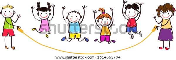 Group Smiling Children Jumping Rope Stock Vector (Royalty Free ...