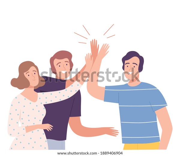 Group Smiling People Characters Sliding Hands Stock Vector (Royalty ...