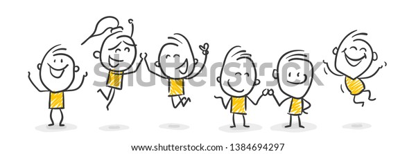 Group Stick Figures Happy Jumping Around Stock Vector (Royalty Free ...