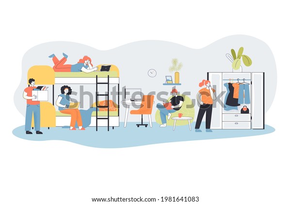 Group Students Room Hostel Young Cartoon Stock Vector (Royalty Free ...