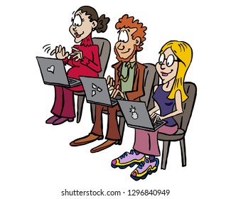 Group Three Colleagues Typing Their Laptops Stock Vector (Royalty Free ...