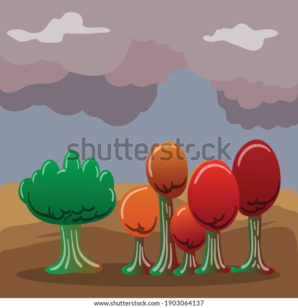Group Trees Red Leaf Cartoon Vector Stock Vector (Royalty Free ...