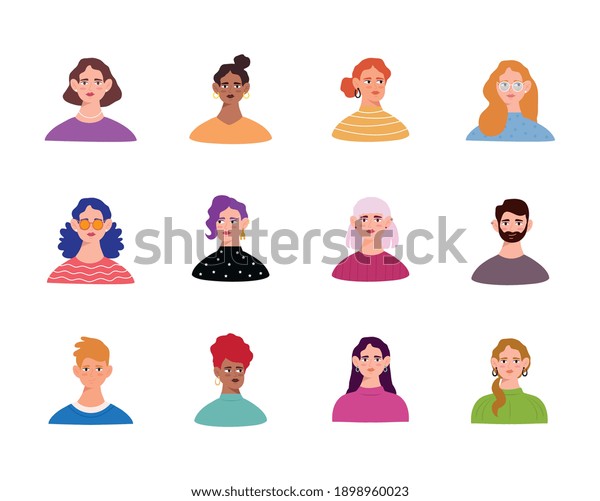Group Twelve Young Persons Avatars Characters Stock Vector (Royalty ...