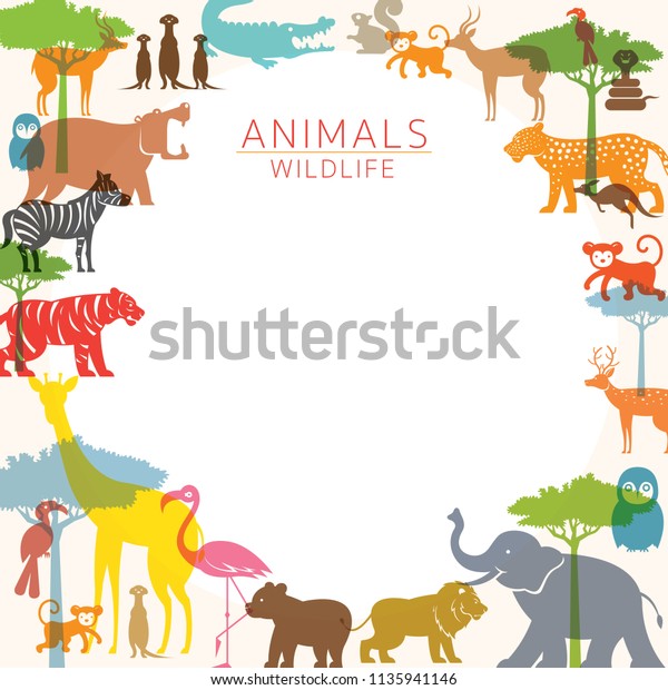 Group Wild Animals Zoo Frame Silhouette Stock Vector (Royalty Free ...