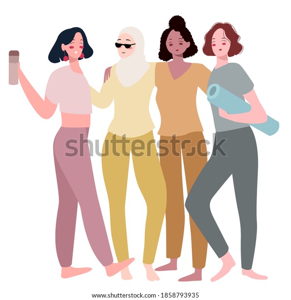 Group Woman Pose Hug Doing Gym Stock Vector (Royalty Free) 1858793935 ...