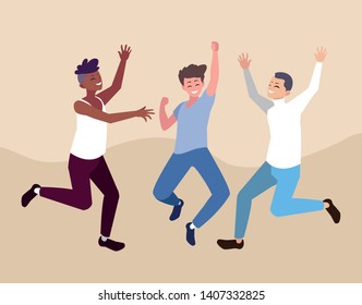 Group Young Men Happy Jumping Celebrating Stock Vector (Royalty Free ...