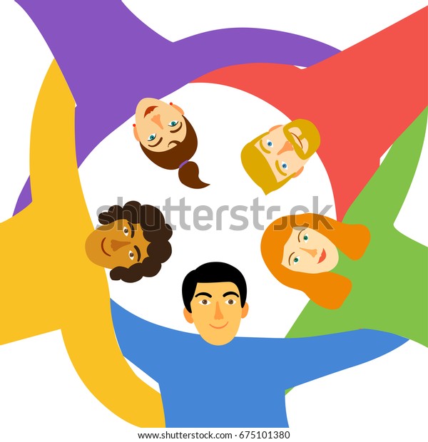 Group Young People Circle Hugging Showing: เวกเตอร์สต็อก (ปลอดค่า ...