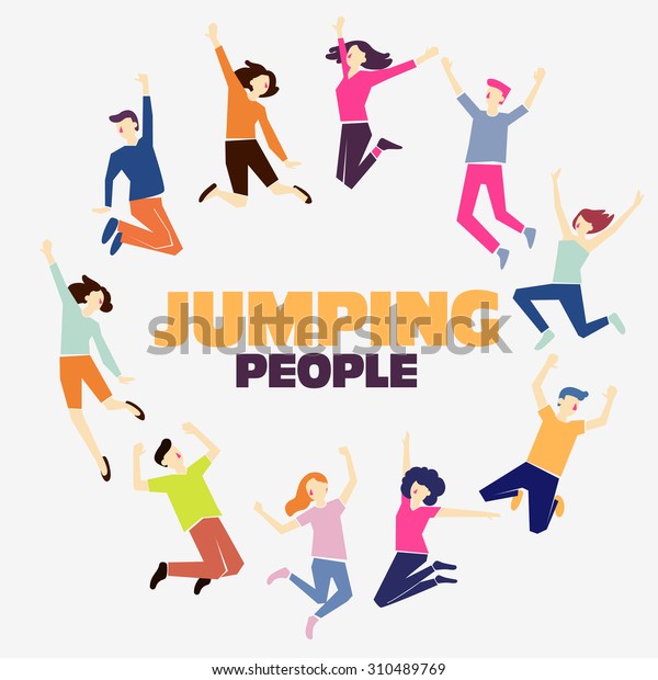 Group Young People Jumping On White Stock Vector (Royalty Free) 310489769