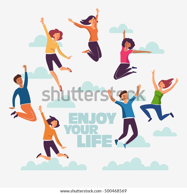 Group Young People Jumping On White Stock Vector (Royalty Free) 500468569