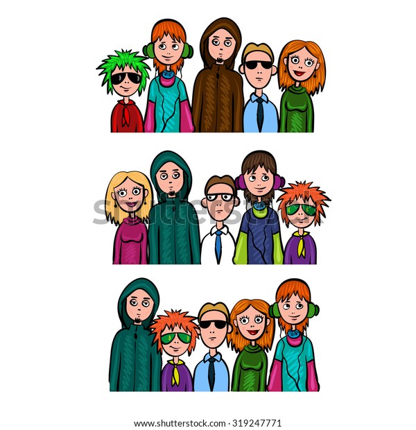 Groups People Cartoon Hand Drawn Style Stock Vector (Royalty Free ...