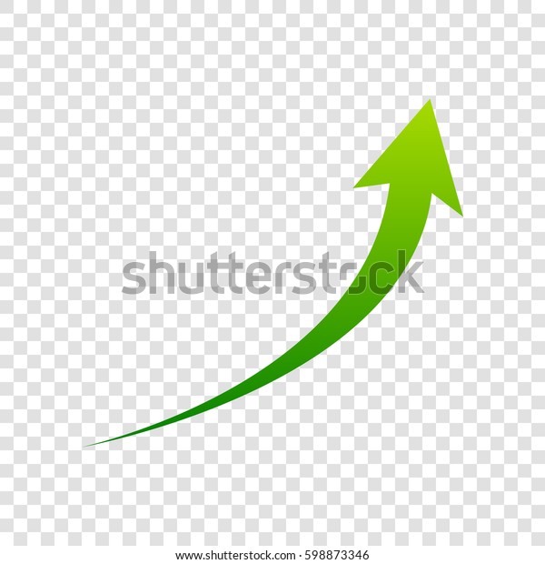 Growing arrow sign. Vector. Green gradient icon on transparent background.