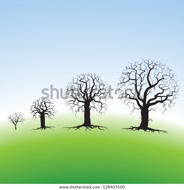 Growing Tree Silhouettes Line Symbolizing Growth Stock Vector (Royalty ...