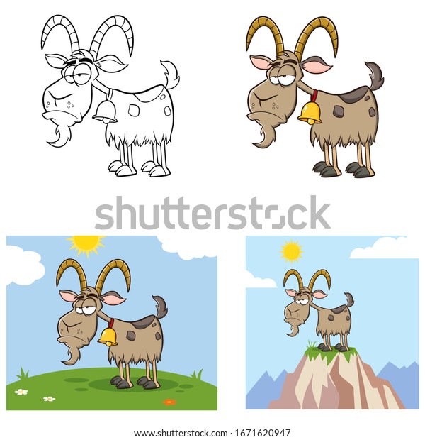 Grumpy Goat Cartoon Mascot Character Set Stock Vector (Royalty Free ...