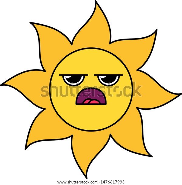 Grumpy Sun Emoticon Outline Illustration Confused Stock Vector (Royalty ...