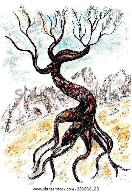 Grunge Sketch Stylized Dead Tree Hand Stock Vector (Royalty Free ...