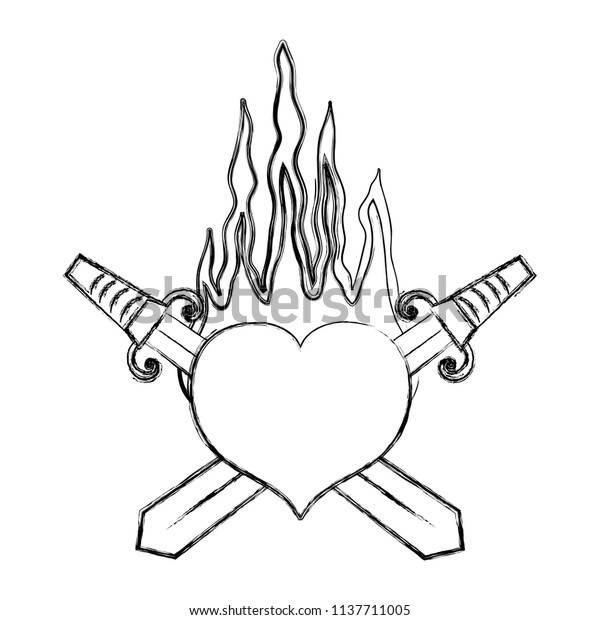 Grunge Swords Weapon Inside Heart Passion Stock Vector (Royalty Free ...