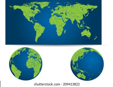 Vektor Stok Set World Globes World Map Low (Tanpa Royalti) 283670690 ...