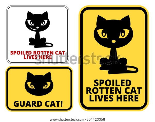 Guard Cat Signs Humorous Comic Labels Stock Vector (Royalty Free) 304423358